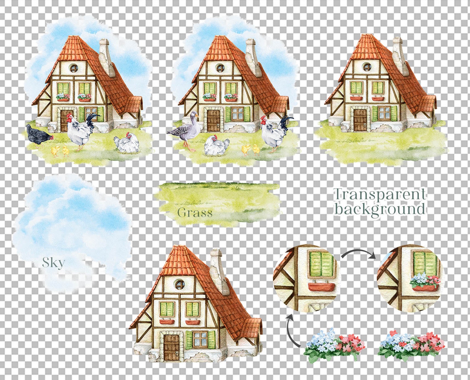 Watercolor Rustic Farmhouse Clipart. Cozy Farm House. Farm - Etsy