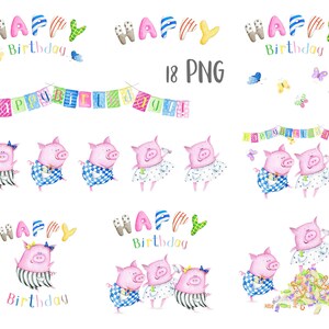 Little Pigs Clipart. Watercolor Piglets Clipart. Birthday Party Clipart ...
