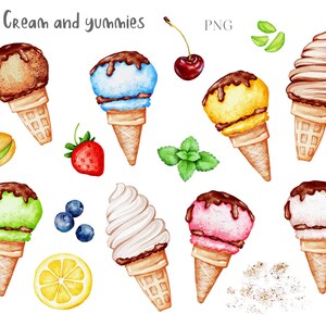 Watercolor Ice Cream Clipart. Summer Sweets Clipart. Waffle Cone ...