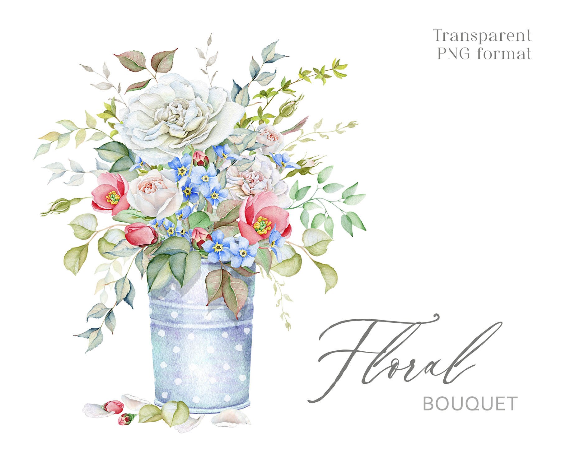 Roses Clipart Watercolor Flower Floral Bouquet Watercolour Flower Vase ...