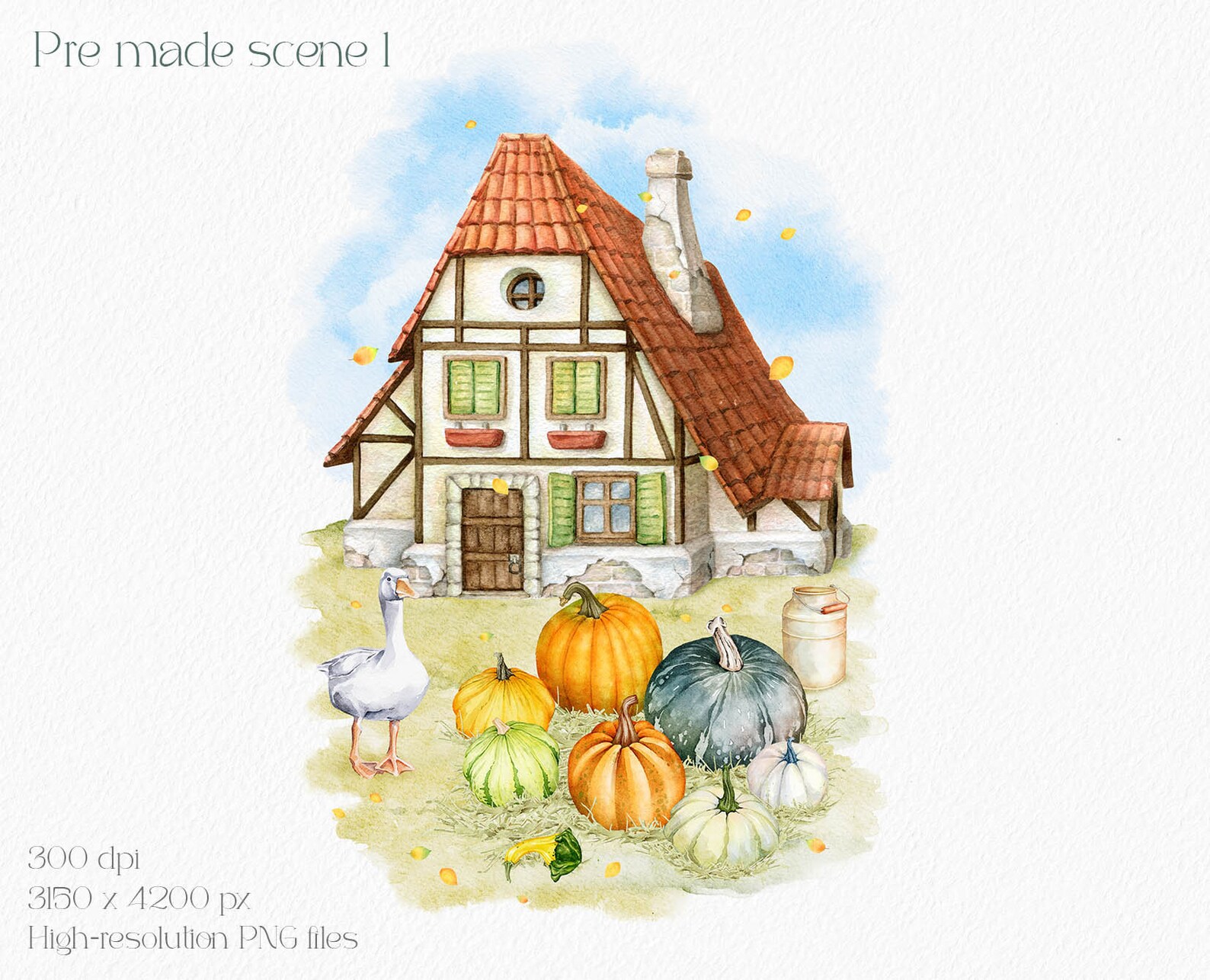 Watercolor Autumn Farm Scene Clipart. Autumn Harvest. Farmhouse ...