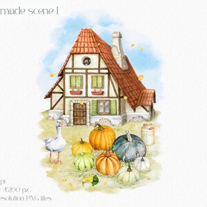 Watercolor Autumn Farm Scene Clipart. Autumn Harvest. Farmhouse ...