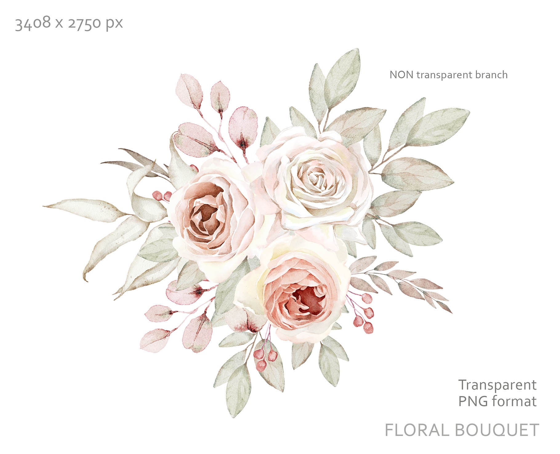 Boho Roses Clipart Watercolor Rose Bohemian Flower Floral Bouquet Pale ...