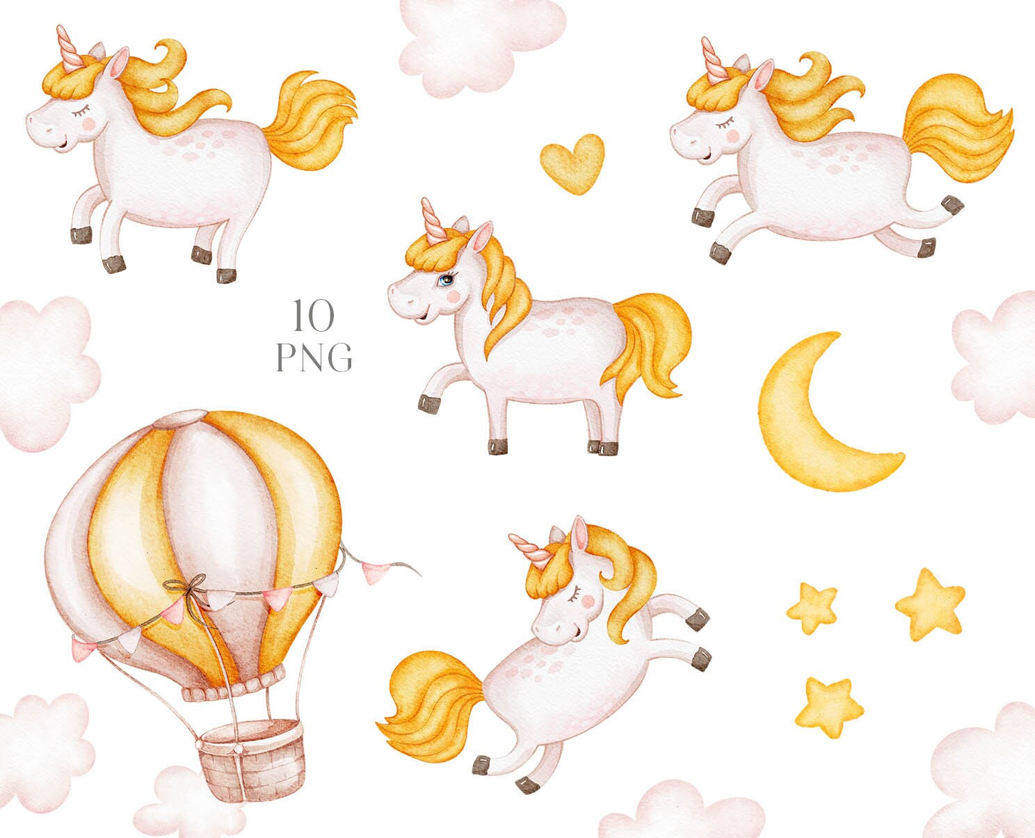 Cute Unicorn Watercolor Clipart. Nursery Graphics, Good Night Clipart ...