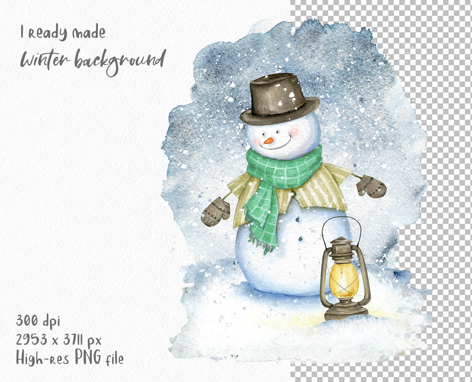 Watercolor Snowman Clipart Christmas Clipart Snowman With Green Scarf ...