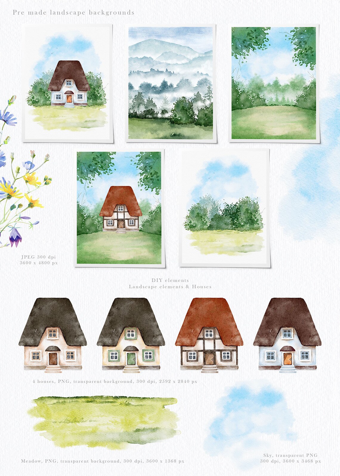 Watercolor Farm Clipart Rustic Collection Farm Birds Flowers - Etsy