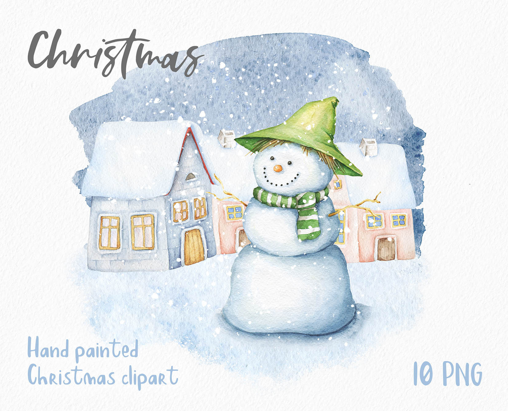 Christmas Clipart. Watercolor Snowman Clipart. Winter Scene ...