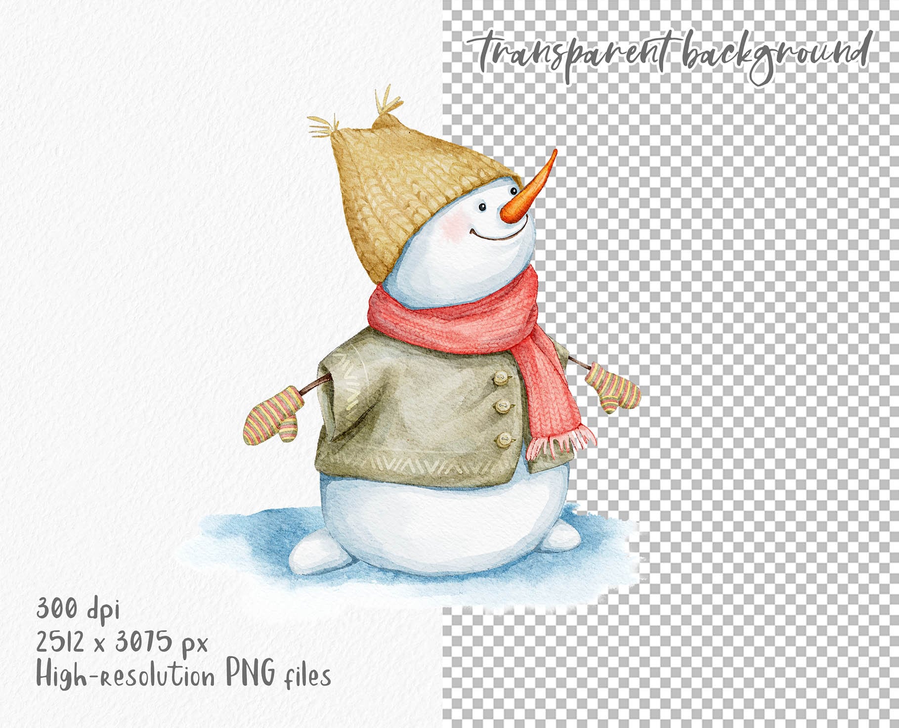 Watercolor Snowman Clipart Christmas Clipart Xmas Winter - Etsy
