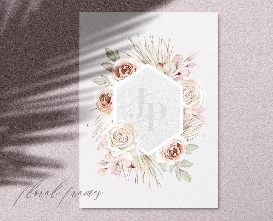 Boho Roses Frame Clipart. Floral Frame. Watercolor Floral - Etsy
