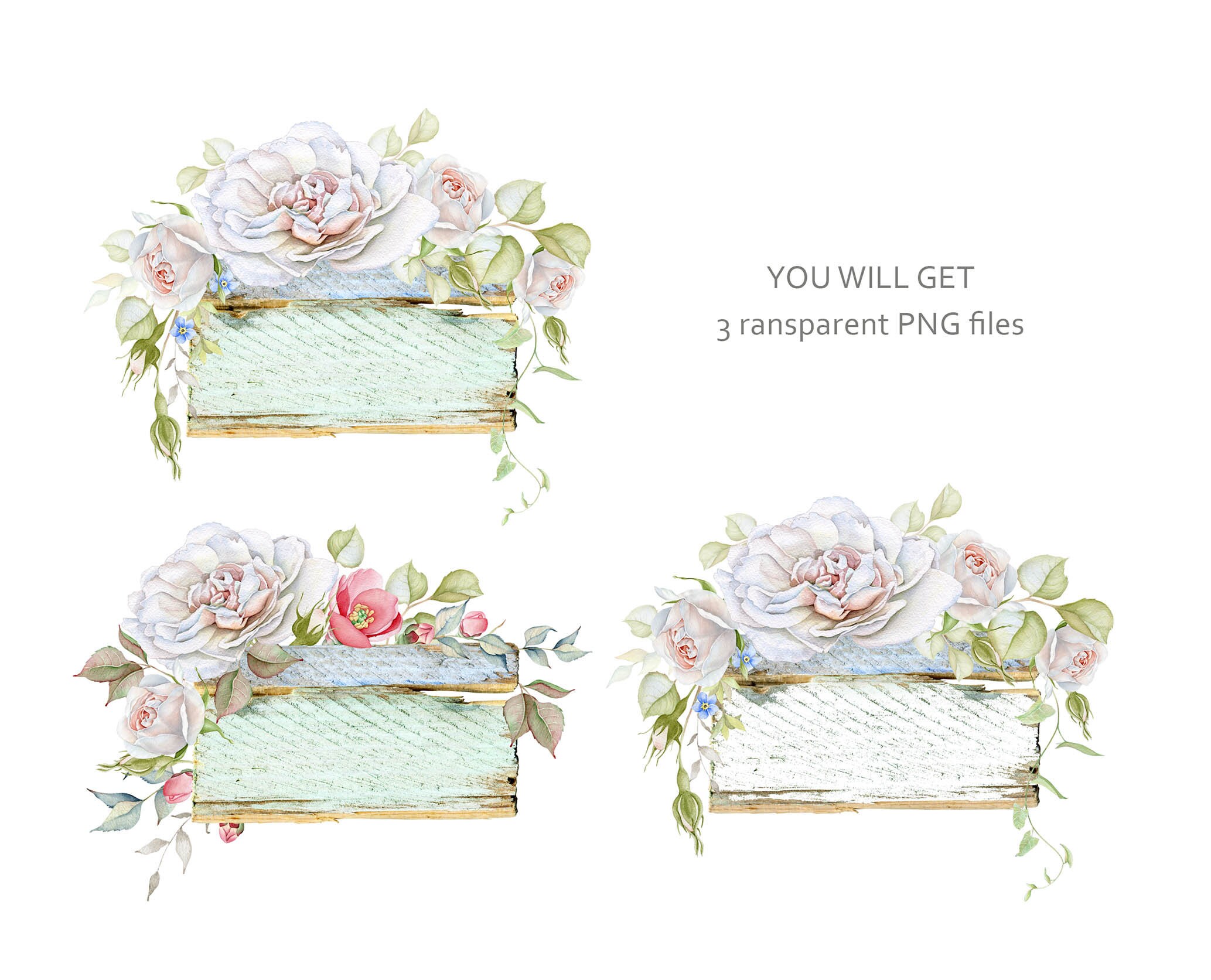 Rose Frames Clipart Watercolor Rose Flower Floral Frame Wooden - Etsy