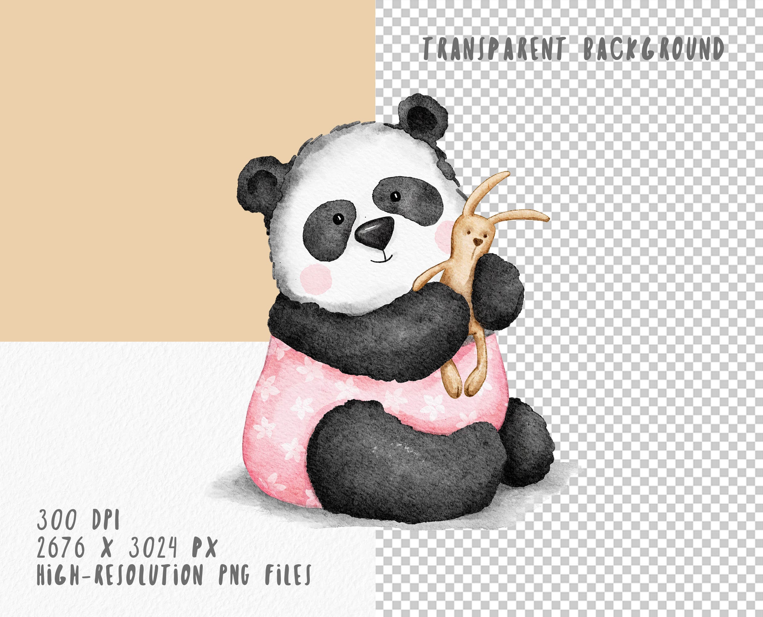 Panda Clipart. Cute Baby Girl Panda Illustration. Watercolor - Etsy