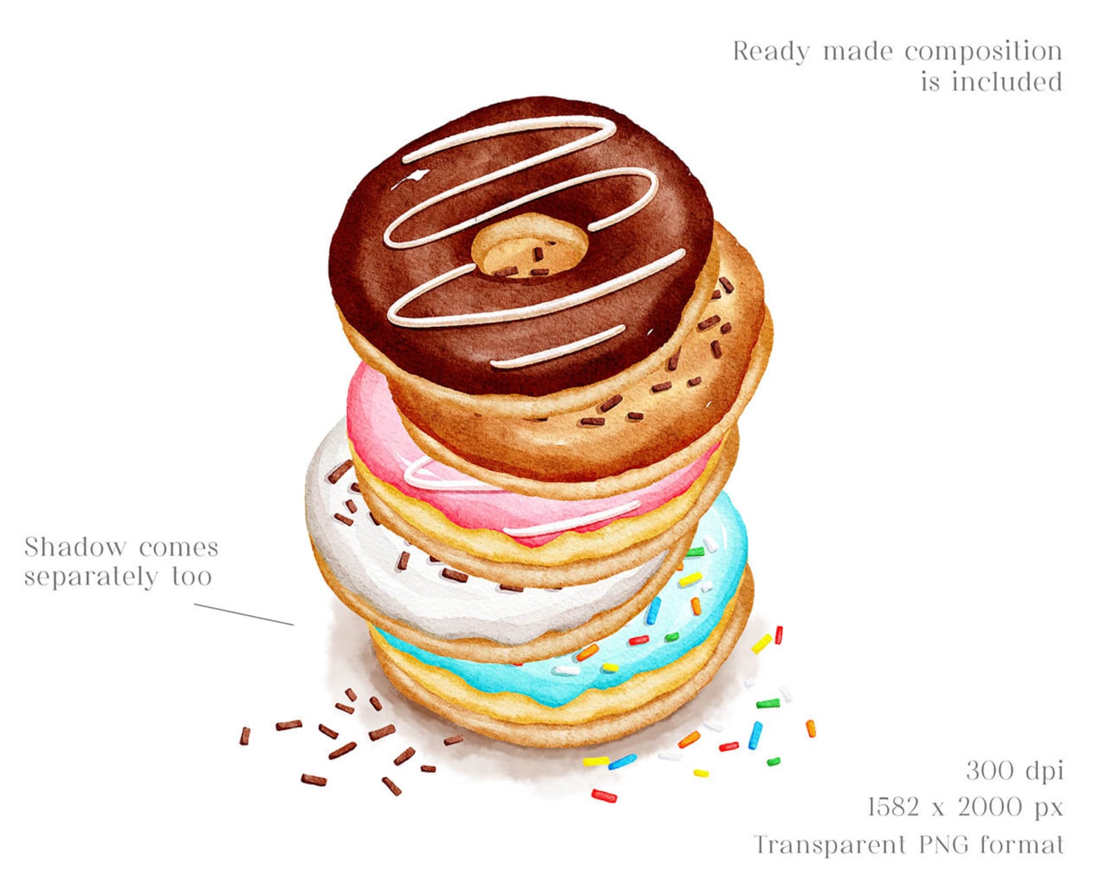 Watercolor Donuts Clipart. Sprinkle Pink, Blue, Caramel and Chocolate ...