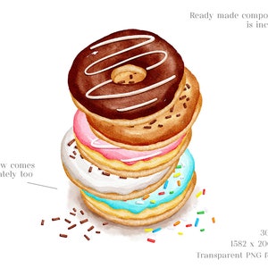 Watercolor Donuts Clipart. Sprinkle Pink, Blue, Caramel and Chocolate ...