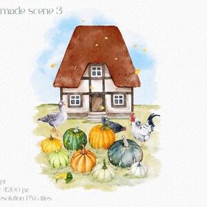 Watercolor Autumn Farm Scene Clipart. Autumn Harvest. Farmhouse ...