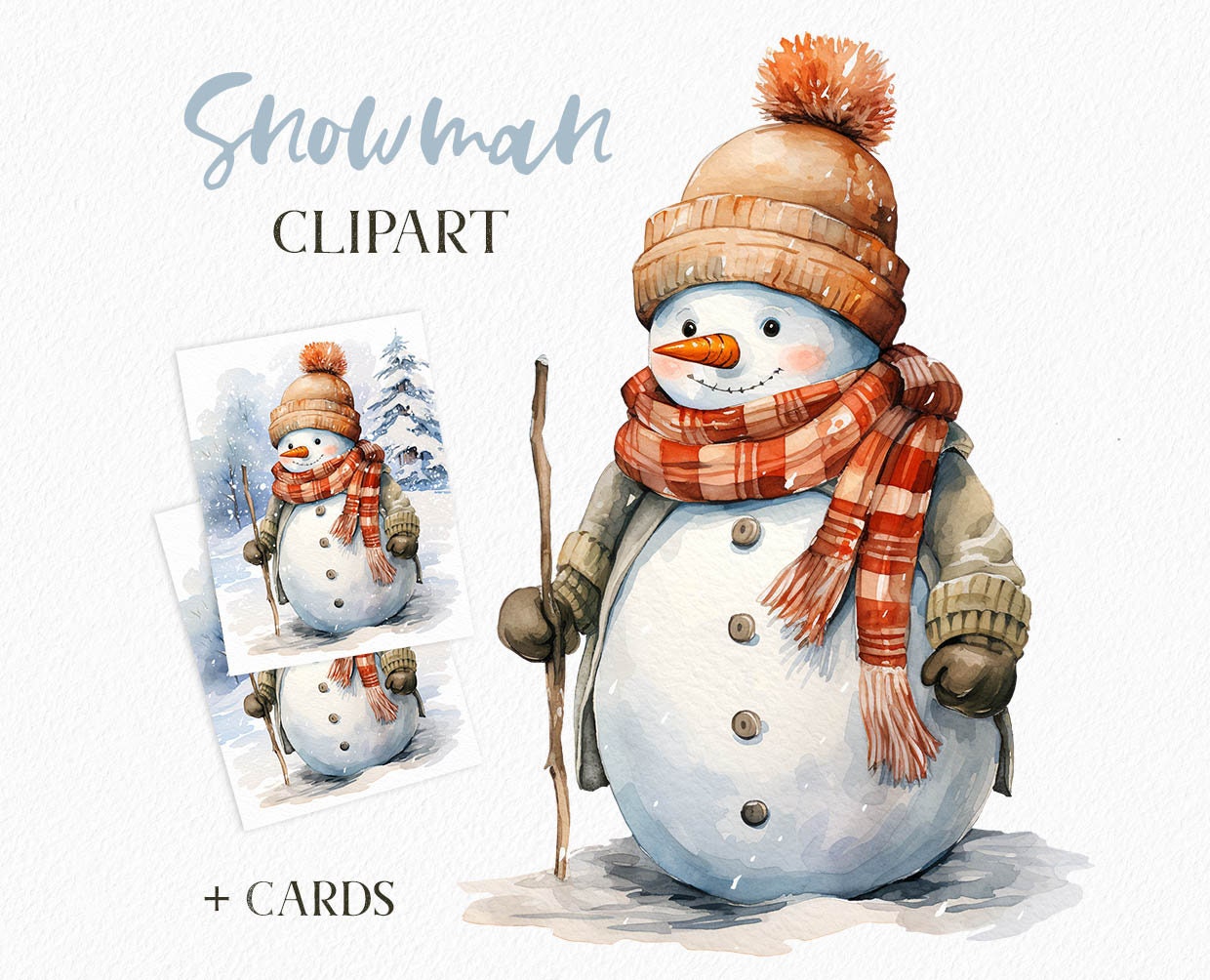 Watercolor Snowman Clipart. Christmas Clipart. Xmas Winter Illustration ...