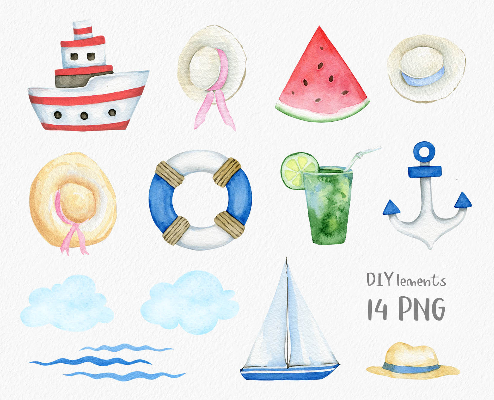 Nautical Clipart. Summer Watercolor Beach Clipart. Seascape. - Etsy