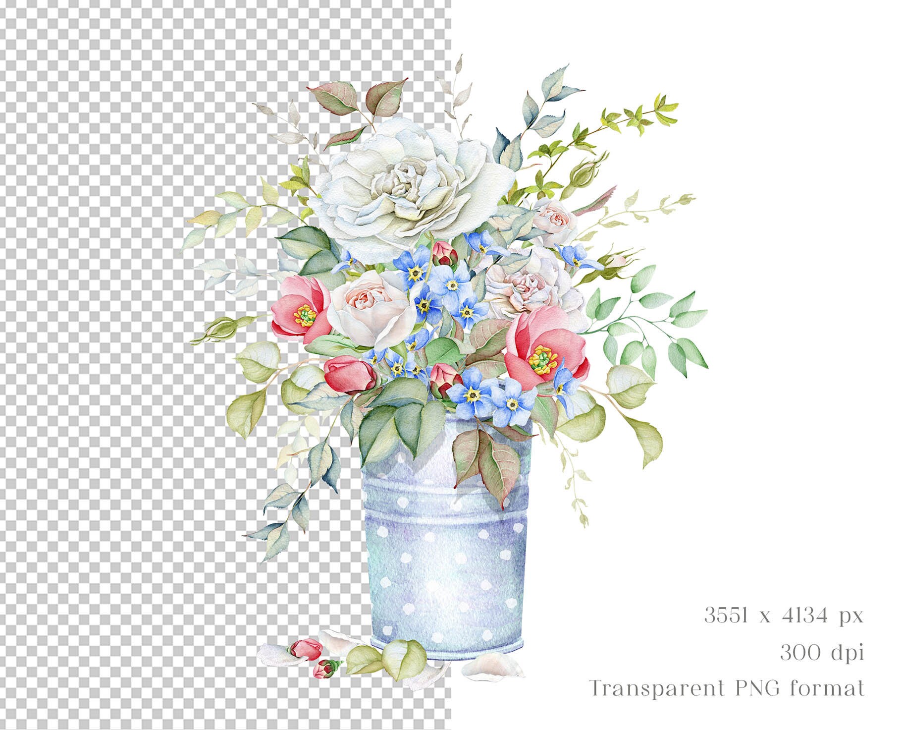 Roses Clipart Watercolor Flower Floral Bouquet Watercolour Flower Vase ...