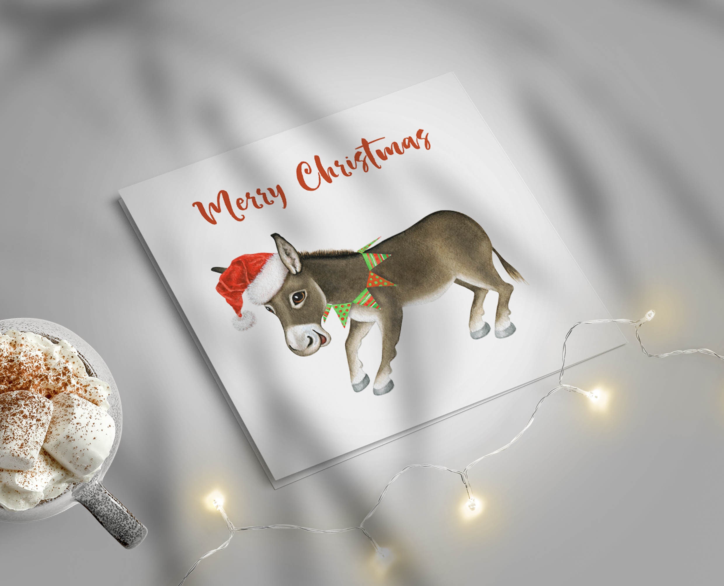 Cute Donkey in Santa Hat Clipart. Christmas Clipart. Watercolor Donkey ...