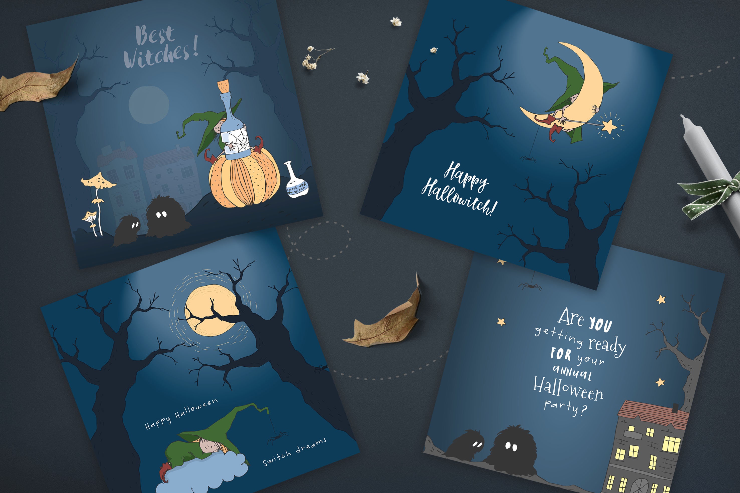 Halloween Clipart Set. Cute Witch Clipart, Pumpkin Clipart. Cute ...