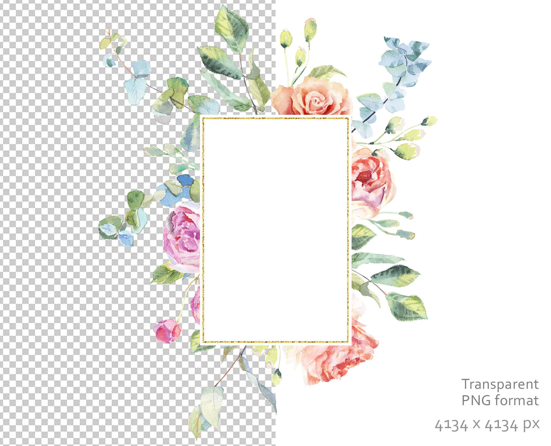 Boho Roses Frame Clipart. Floral Frame. Watercolor Floral Borders ...