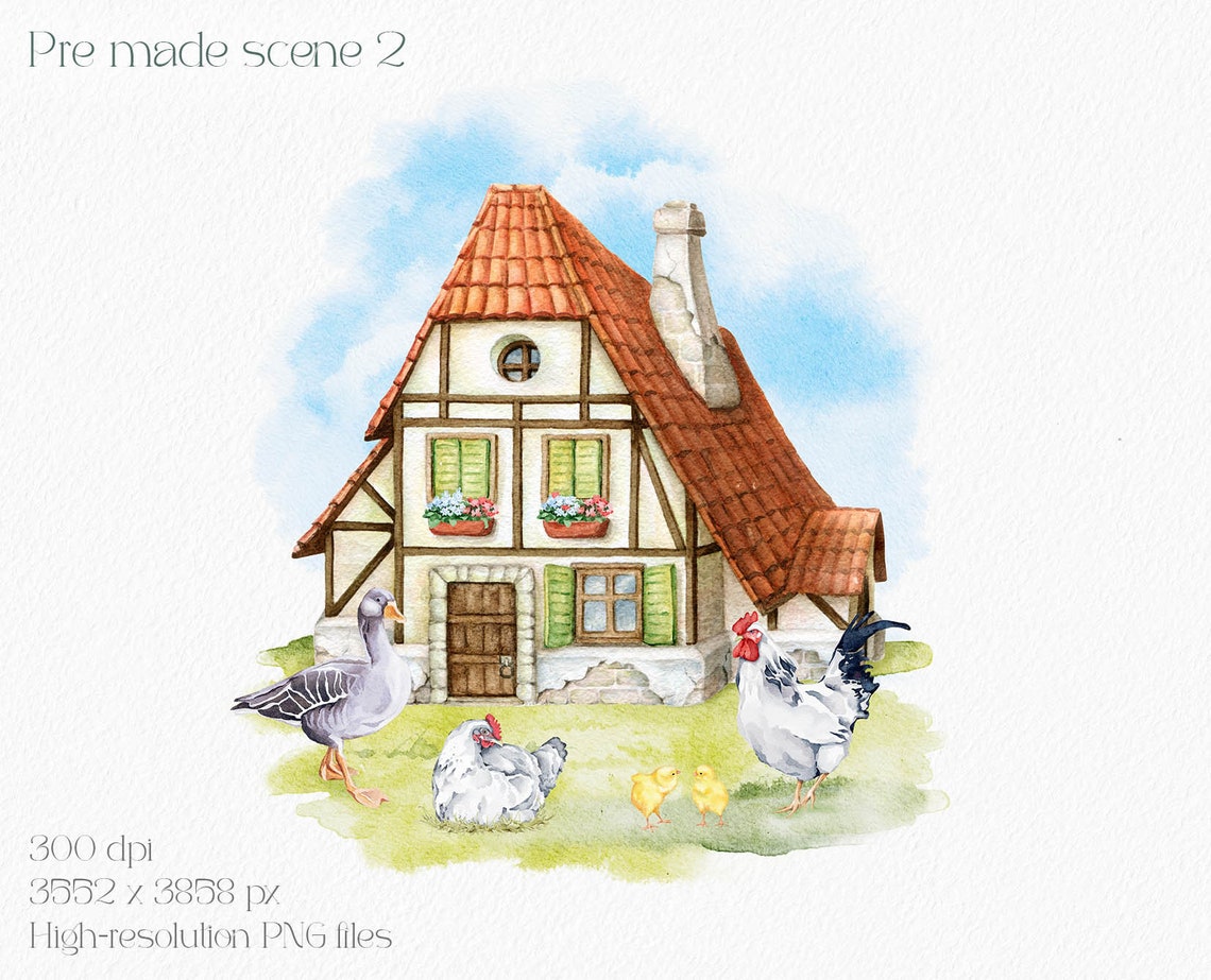 Watercolor Rustic Farmhouse Clipart. Cozy Farm House. Farm - Etsy