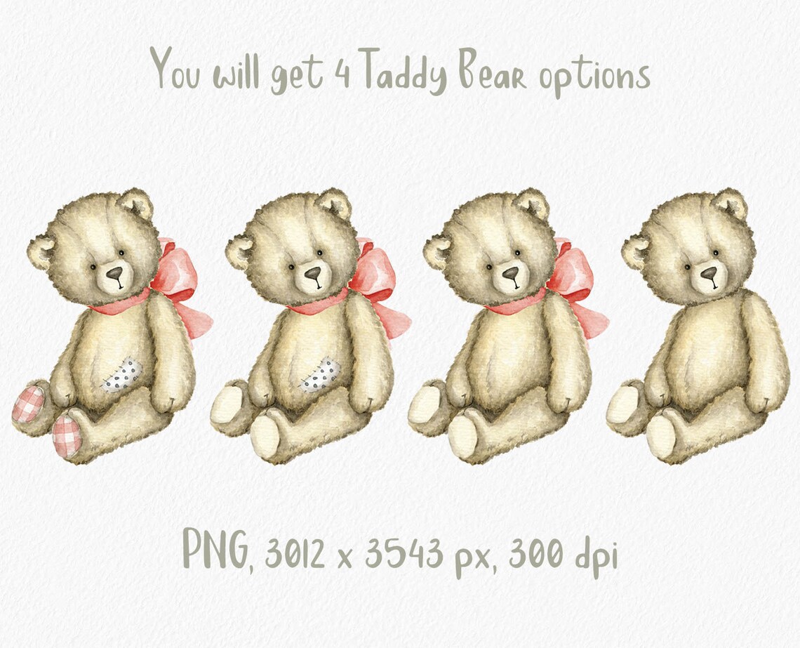 Teddy Bear Watercolor Clipart. Vintage Teddy Bear Toy. - Etsy
