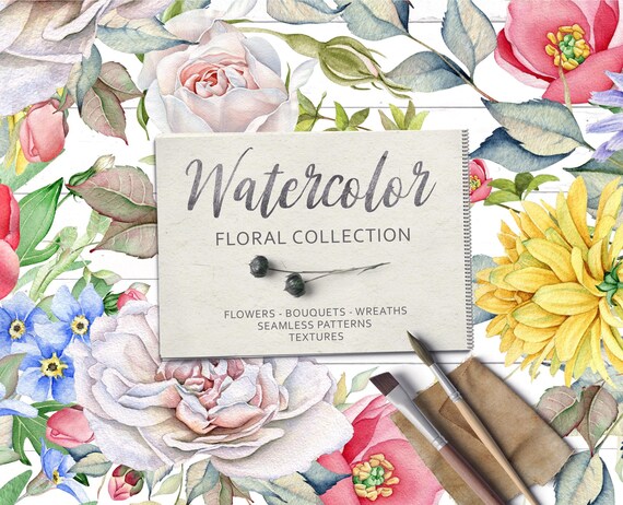 Watercolor Floral Collection Rose Flower Clipart Seamless - Etsy