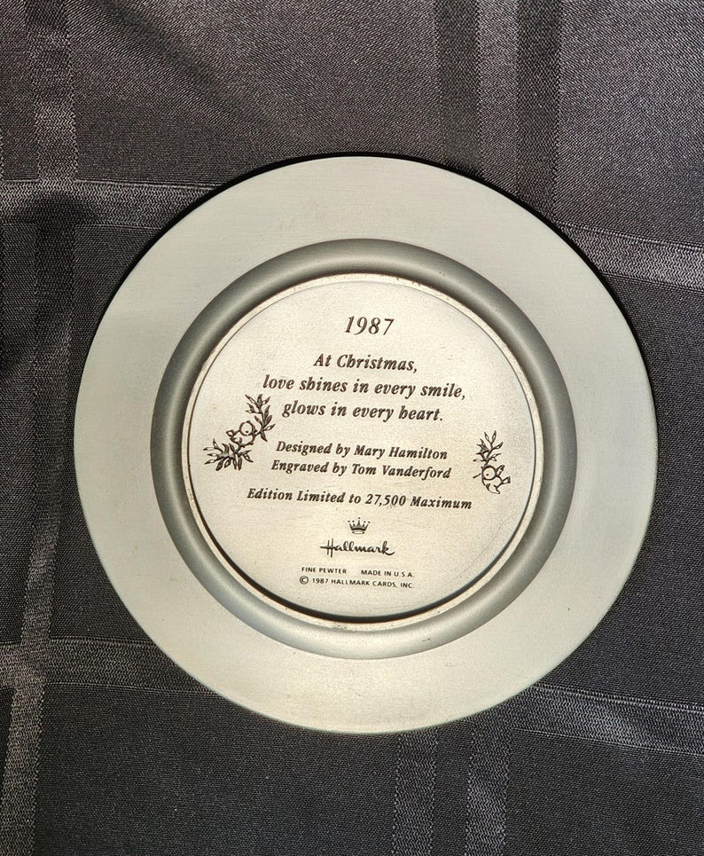 1987 Hallmark Fine Pewter Christmas Plate - Etsy