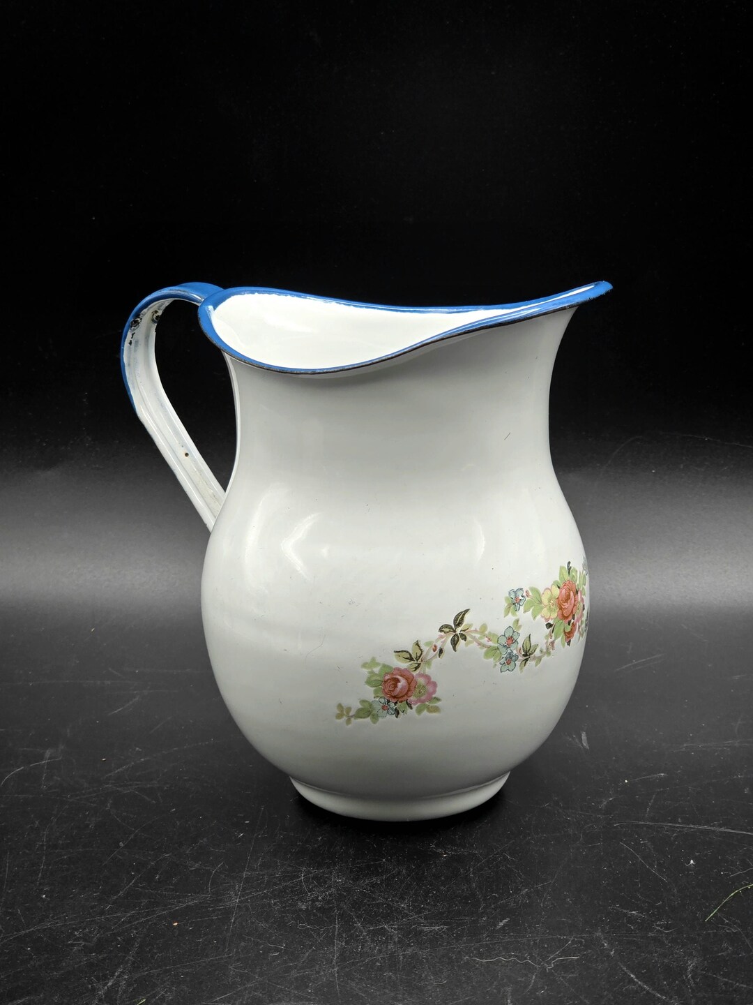Vintage CINSA Saltillo Mexico Enamelware Pitcher Vase, Floral White ...