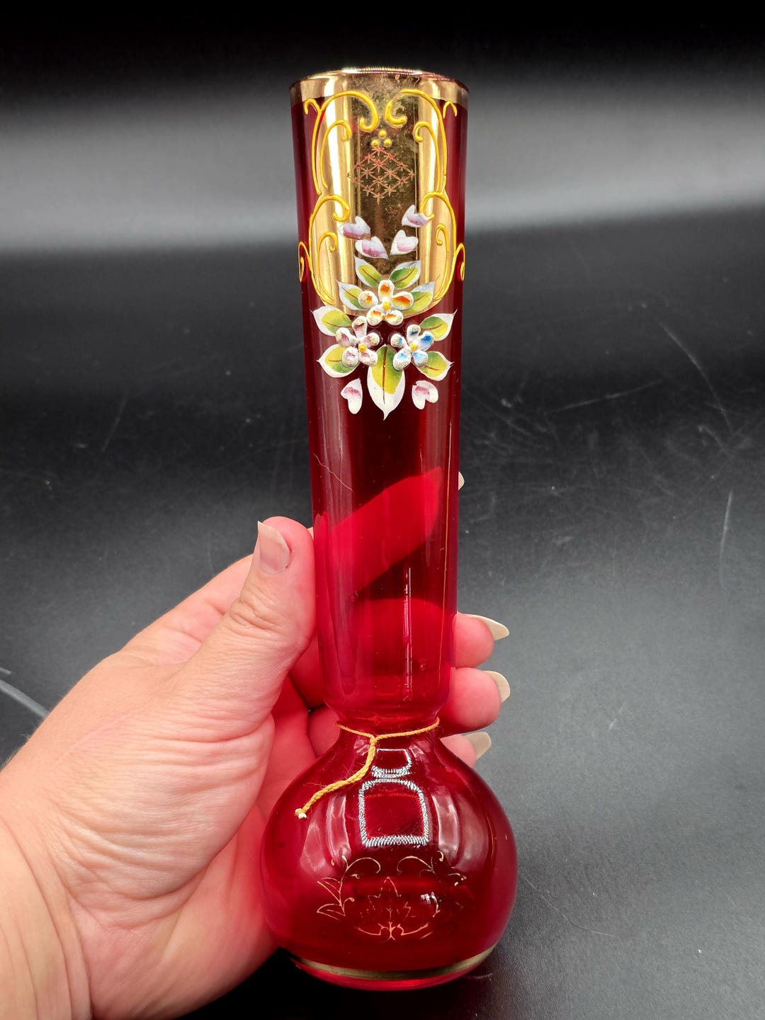Vintage Vanity Vignette Bundle • Red Hand-painted Vase • Brass Ring ...