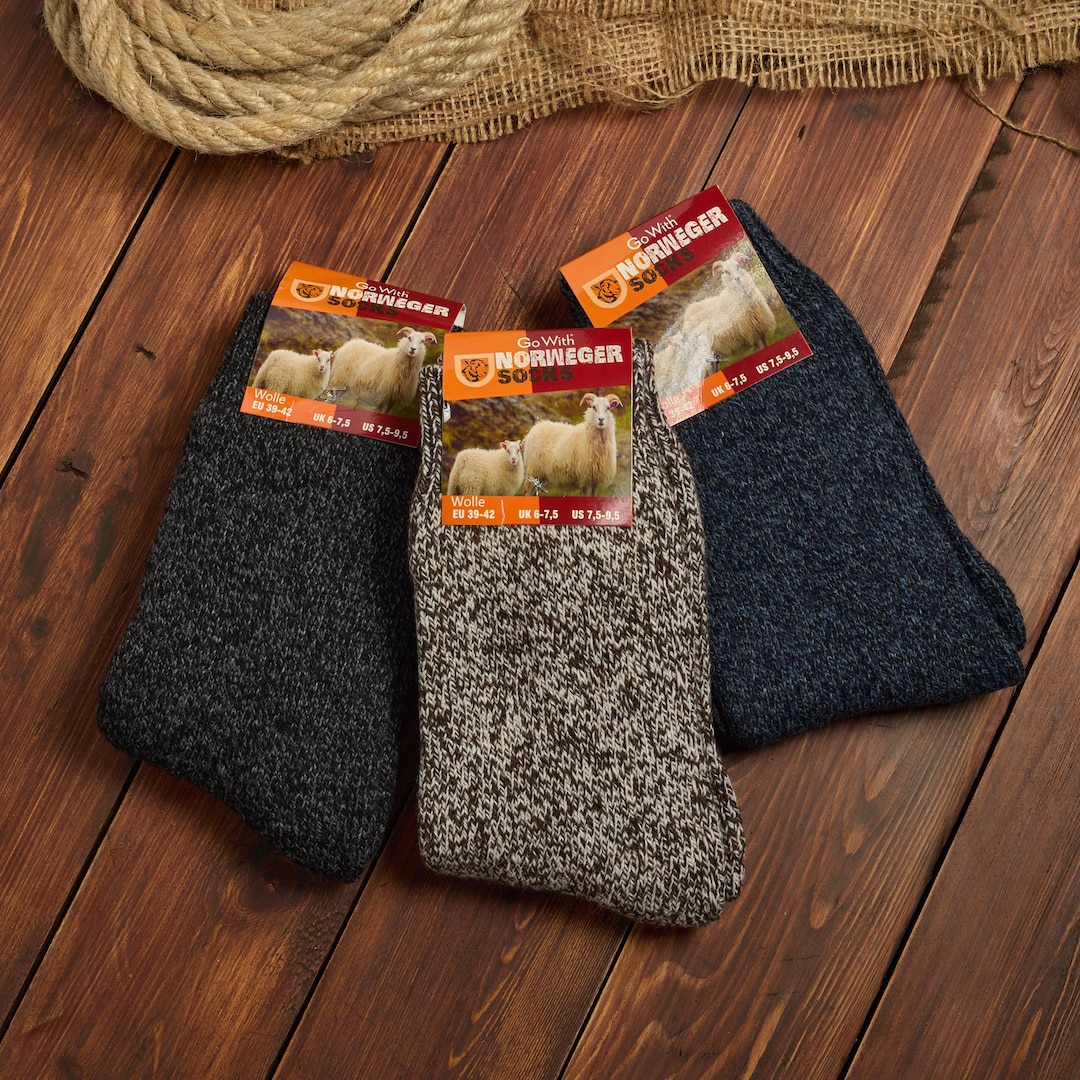 Gowith 3 Pairs Men's Thick Warm Winter Wool Socks | Knit Soft Thermal ...