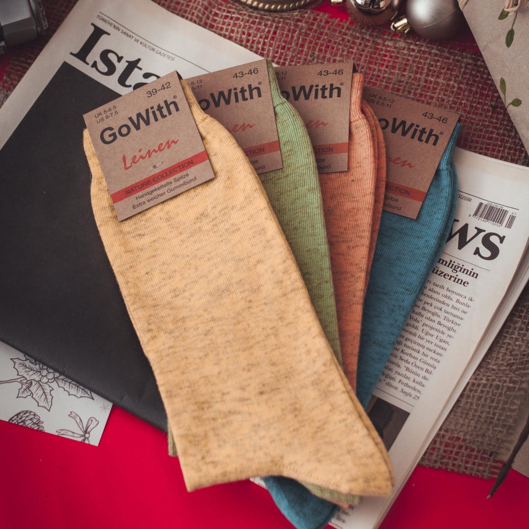 Gowith 4 Pairs Women's Colorful Linen Cotton Blend Thin Crew Socks ...