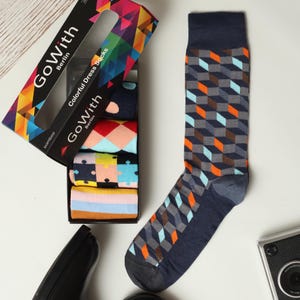 Gowith 5 Pairs Men's Bamboo Funny Colorful Dress Socks | Novelty Cozy ...