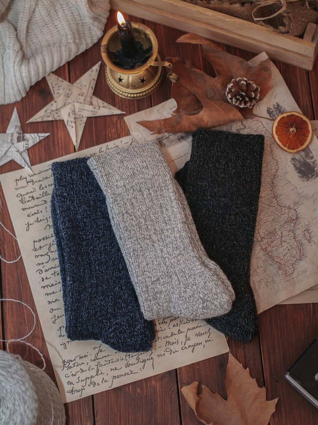 Gowith 3 Pairs Men's Norwegian Thick Soft Wool Winter Socks Warm Cozy ...