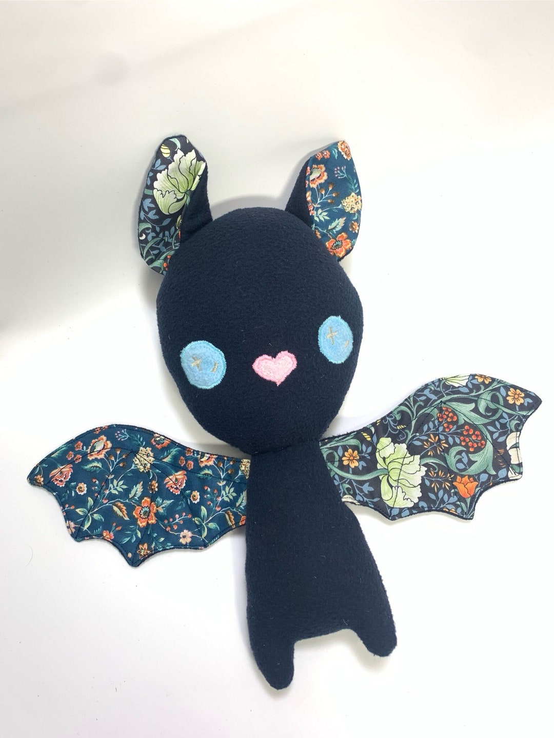 Gothic Bat Navy Floral Plush, Hand Made Sewn, Fleece Cotton Fabric ...