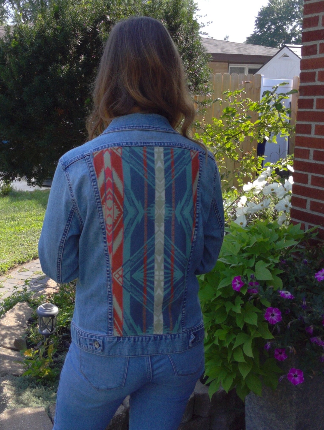 Upcycled Wool Jean Jacket Boho Southwest Print Native Design Unique ...