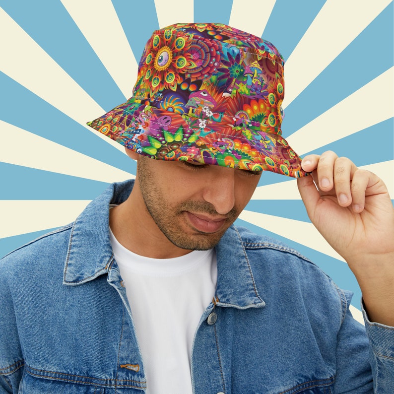 Psychedelic Rainbow Bucket Hat - 70's Vibes, Groovy Style, and Sun ...