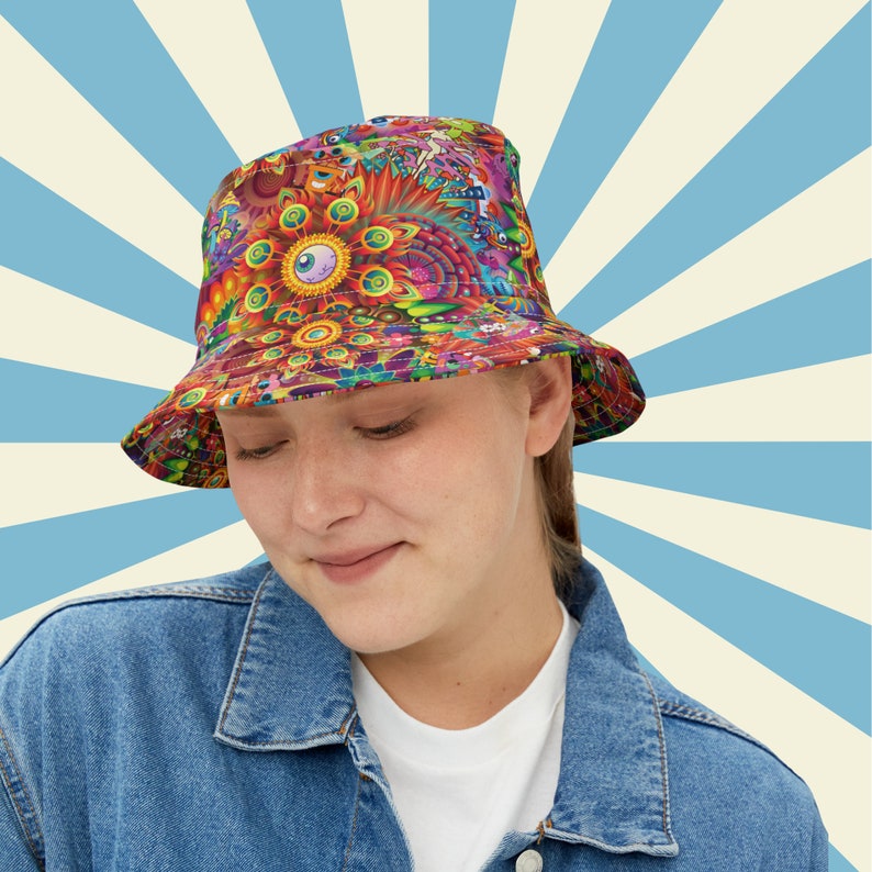 Psychedelic Rainbow Bucket Hat - 70's Vibes, Groovy Style, and Sun ...
