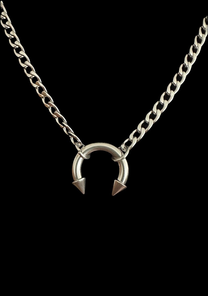 Spiked Barbell Septum Ring Pendant Necklace – Stainless Steel, Edgy ...