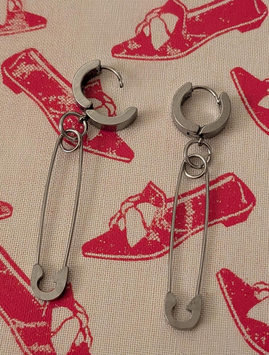 Safety Pin Drop Earrings, Stainless Steel Huggie Hoops, Punk Grunge Alt ...