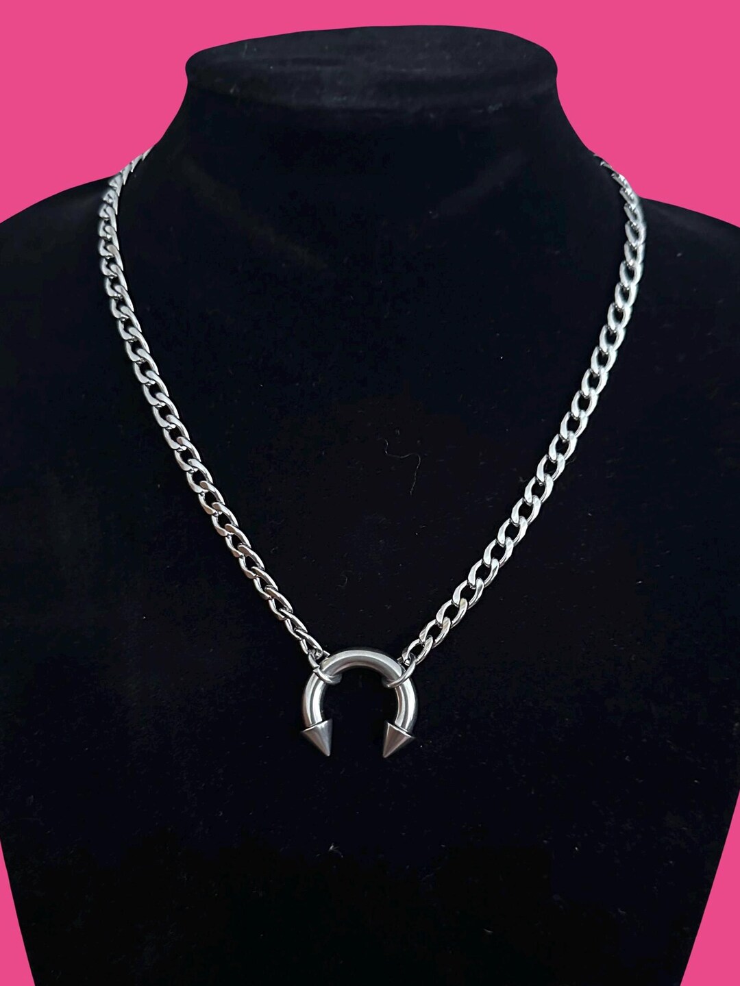 Spiked Barbell Septum Ring Pendant Necklace – Stainless Steel, Edgy ...
