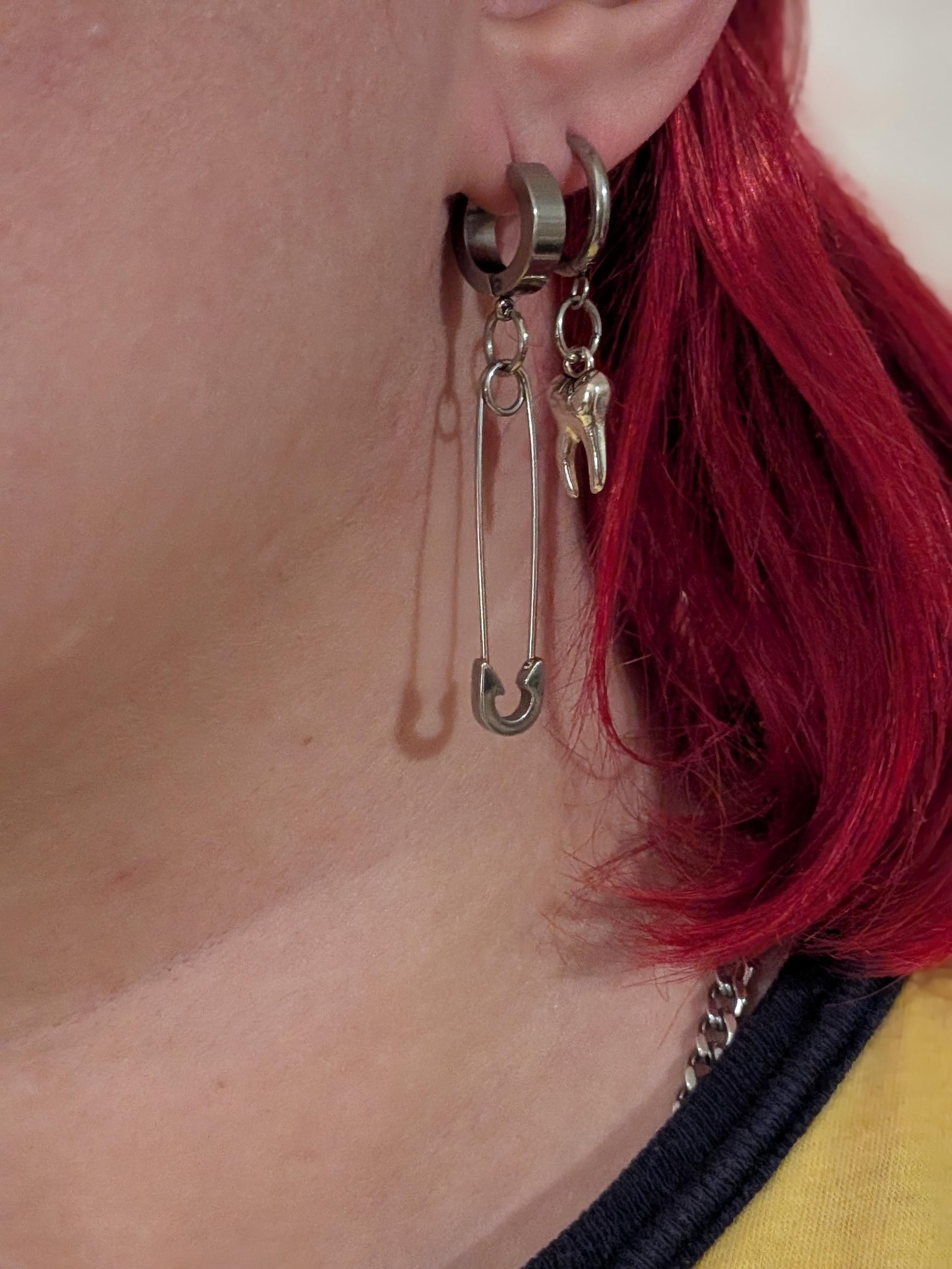 Safety Pin Drop Earrings, Stainless Steel Huggie Hoops, Punk Grunge Alt ...