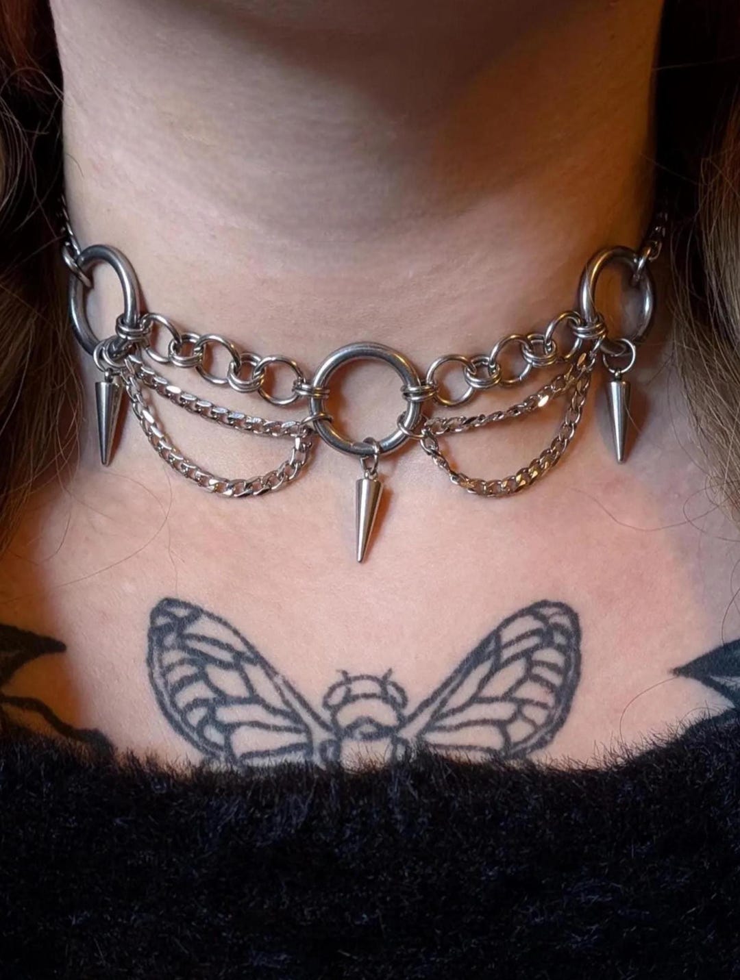 Handmade Steel Spiked O Ring Choker Necklace, Edgy Layered Statement ...