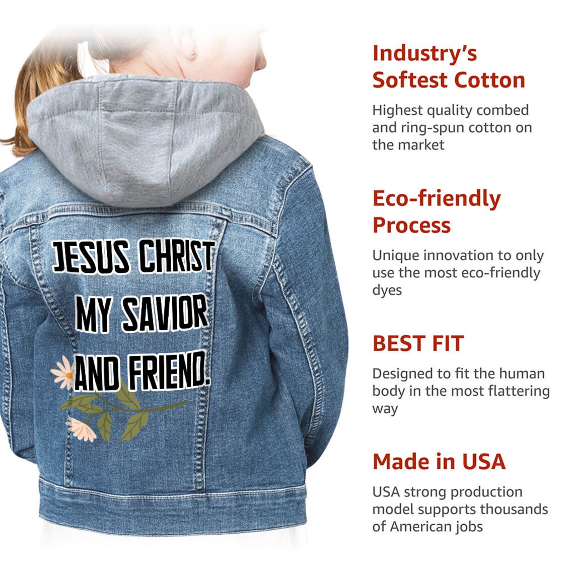 Jesus Christ My Savior and Friend Jeans Jacket, Blue Denim Religious ...