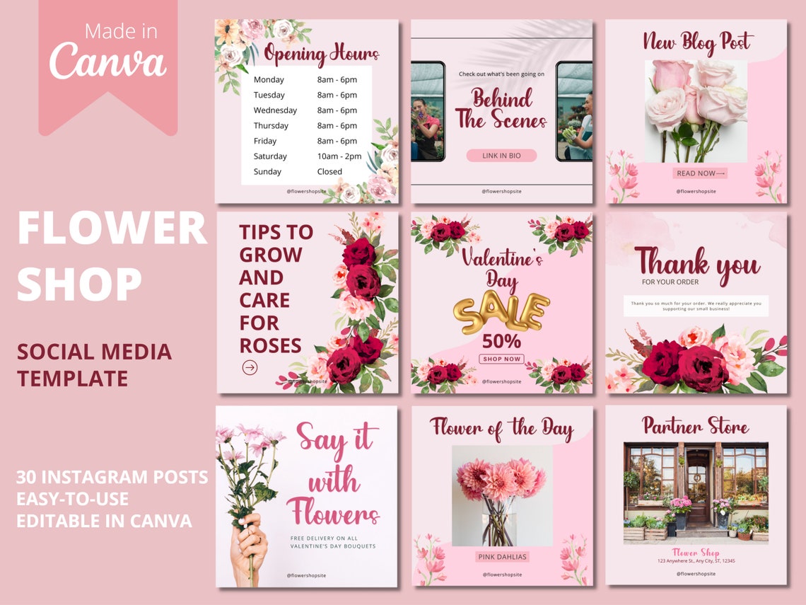 30 Florist/floral/flower Shop Social Media Templates, Flower Shop ...