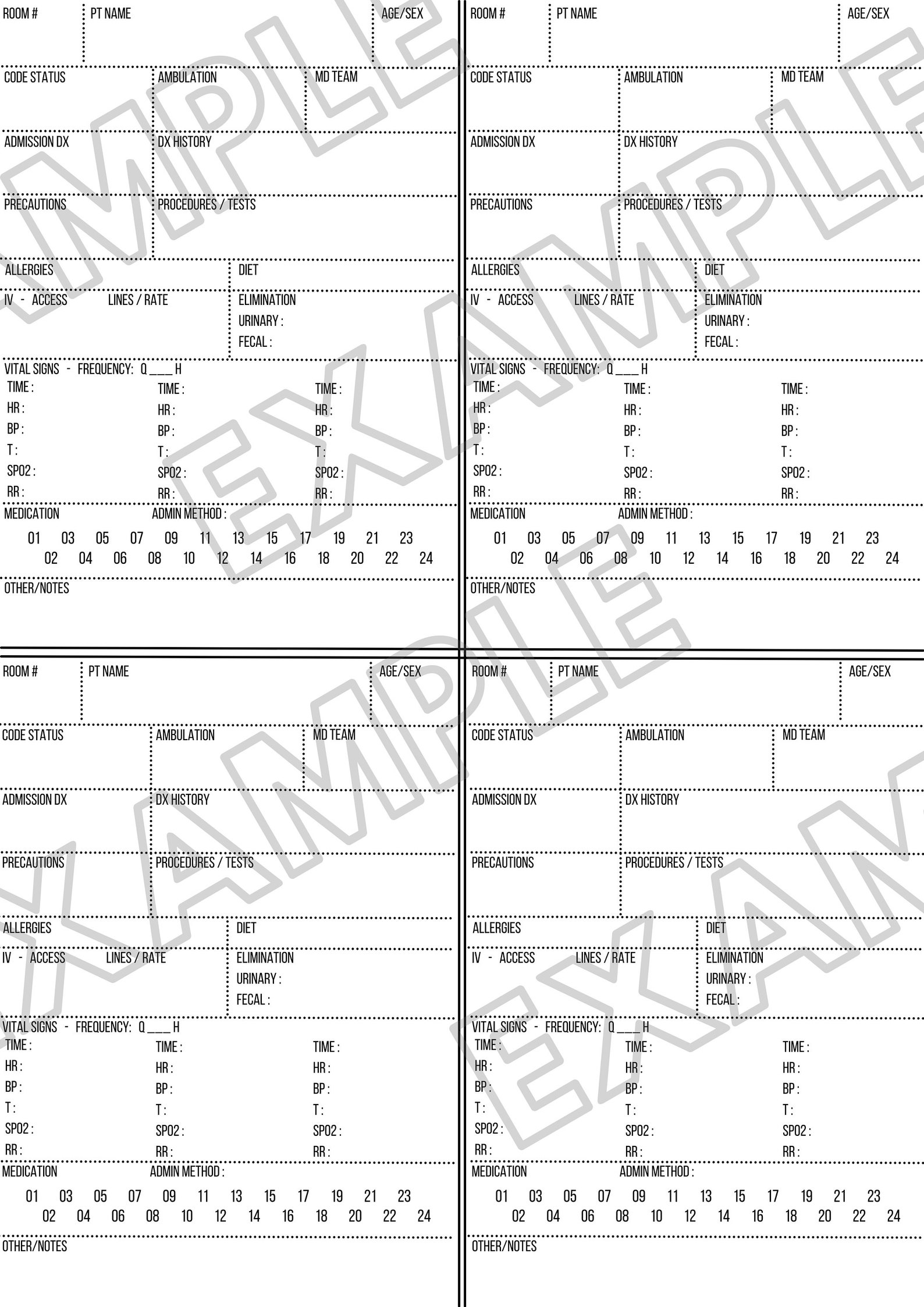 Nursing Report Sheet 4 Patients Printable/download - Etsy Singapore