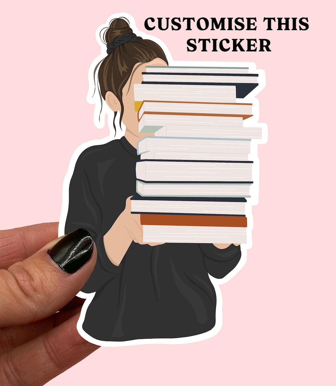 Girl With Stack of Books Sticker | Book Lover Sticker | Gift for Book ...