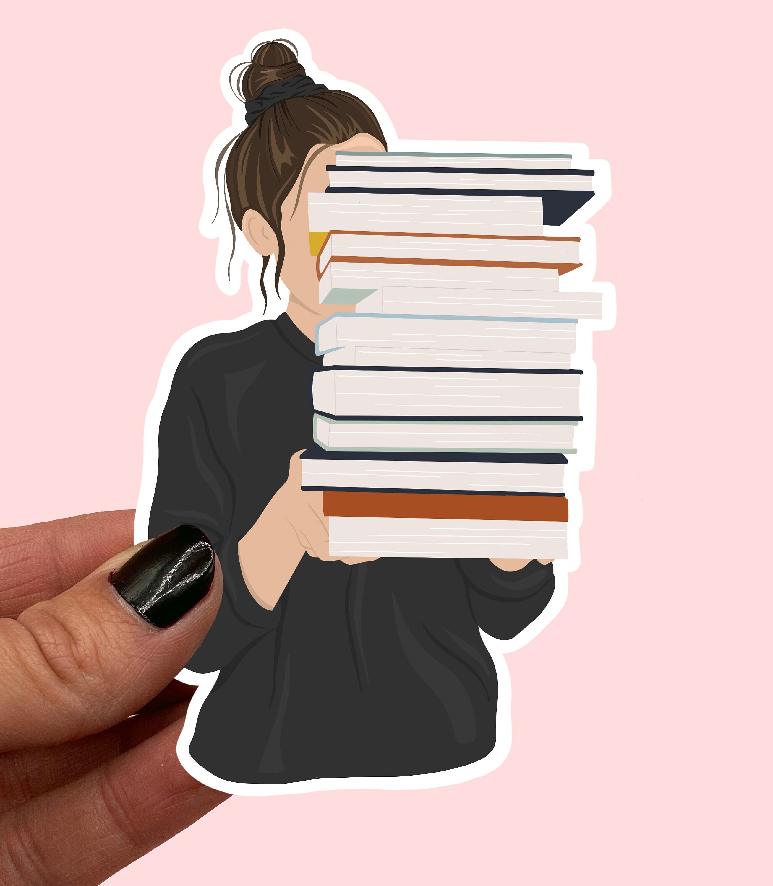 Girl With Stack of Books Sticker Book Lover Sticker Gift - Etsy