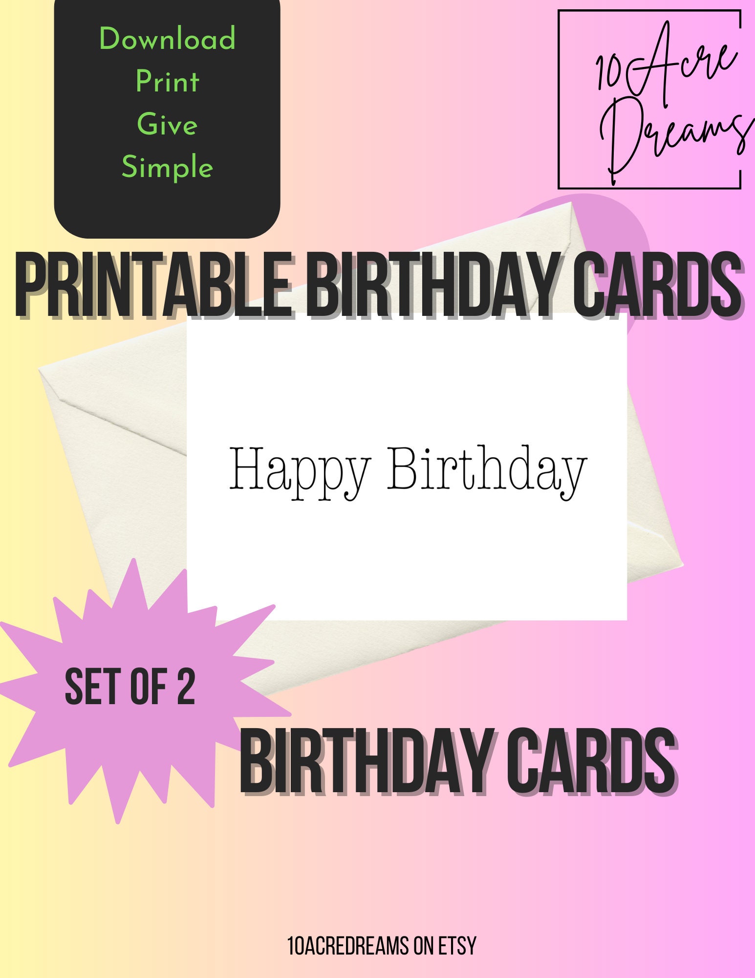 Printable Birthday Card Instant Download Birthday Card Simple Birthday ...