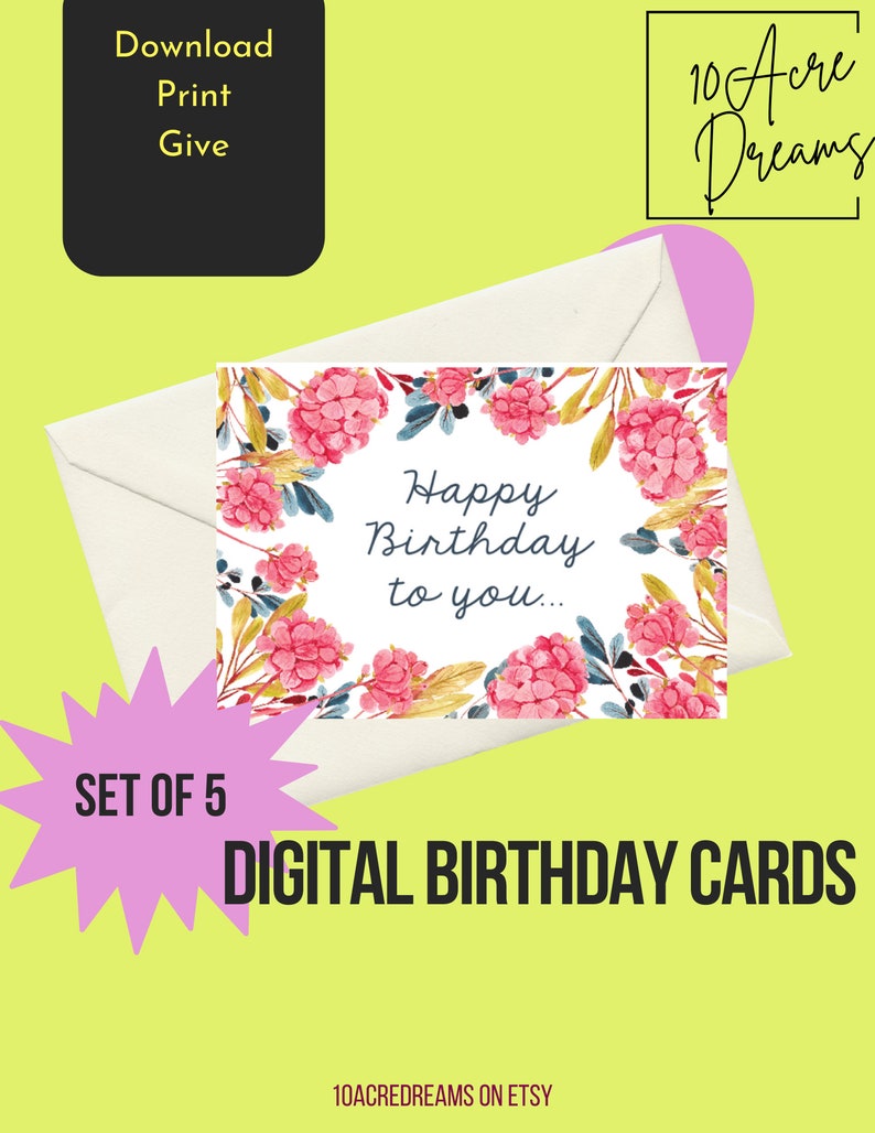 Printable Birthday Card, Instant Download, Digital Greeting Card, Happy ...